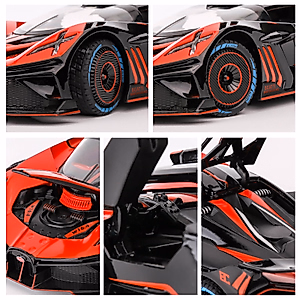 WAKAKAC 1/24 Scale Bugatti Bolide Toy Car, Alloy Die-cast Pull Back Car Model with Light and Sound, Collectible Car Toy Vehicle for Adults Kids Boys Girls, Gift Red