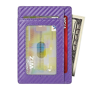 RUNBACH Slim Wallet,Minimalist Thin Front Pocket Leather Wallet RFID Blocking Secure Card Holder for Men Women,Gift-Boxed (Purple)