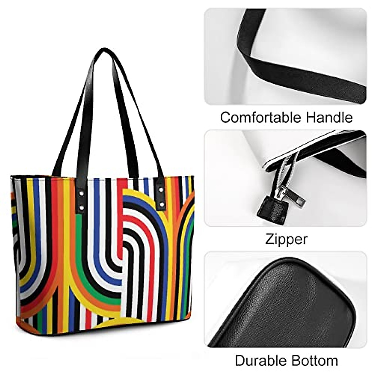 Womens Handbag Rainbow Pattern Leather Tote Bag Top Handle Satchel Bags For Lady