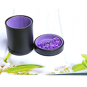 PU Leather Dice Cup with Lid/ Cap, Felt-Lined Dice Shaker Includes 6 Six-Sided Dice for Liars Dice/ Farkle/ Yahtzee/ Board Games