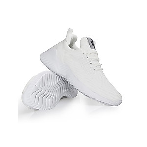 Flysocks Walking Tennis Shoes for Men Non Slip Lightweight Breathable Mesh for Indoor Outdoor Gym Travel Work Casual Memory Foam Running Sneaker White Size 8