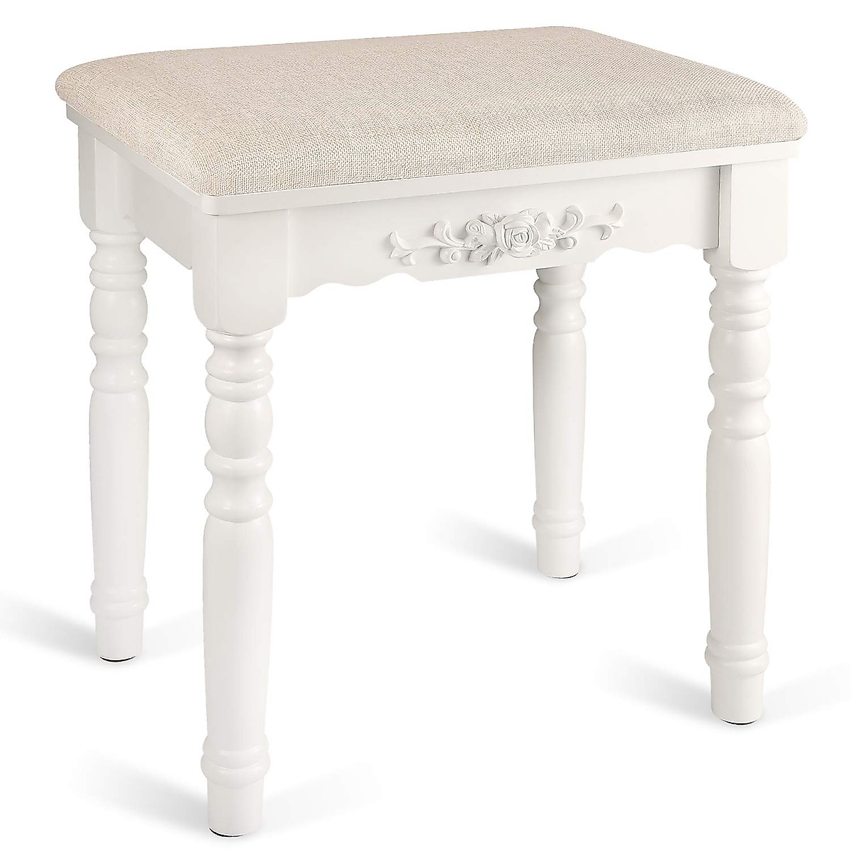 URFORESTIC Vanity Stool, Modern Makeup Dressing Stool with Concave Seat Surface,Capacity 300lb, Easy Assembly (White)