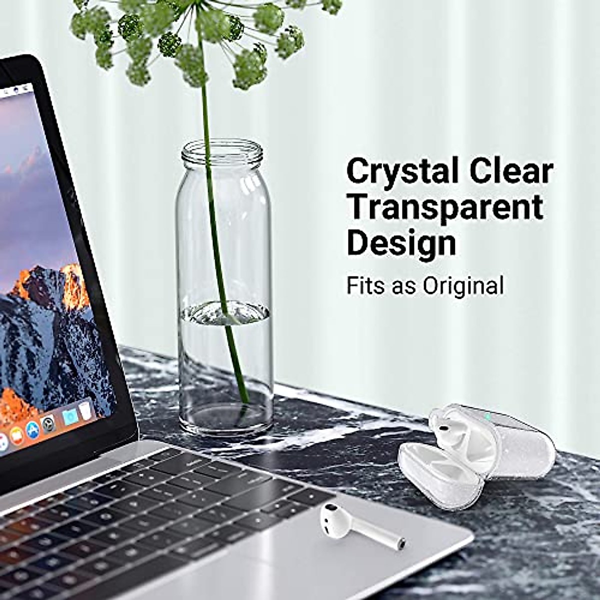 ULAK Compatible with Airpods Case Cover Clear, Designed Protective Cover Soft TPU Transparent Shockproof Case Accessories with Keychain for AirPod 2nd & 1st Generation [Front Led Visible]-Glitter