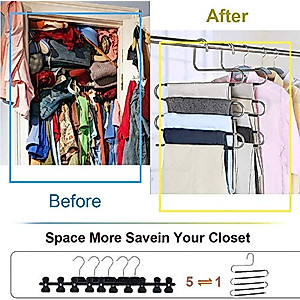 devesanter Pants Hangers Space Save Non-Slip 4 Pack S-Shape Trousers Hangers Stainless Steel Clothes Hangers Closet Storage Organizer for Pants Jeans Scarf Hanging Black