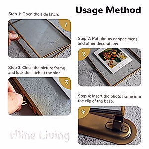 Hline Living Gold Picture Frames 4x6, Brass Floating Frame Glass Metal w/Stand Base, Photo Display for Home Wedding Office Tabletop Shelf