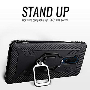 Shields Up OnePlus 7 Pro Case | 10ft. Drop Tested | Carbon Case | Ultra Slim | Lightweight | Scratch Resistant | Shockproof Rugged Protective Cover with Kickstand for OnePlus 7 Pro/ 1+7 Pro -Black