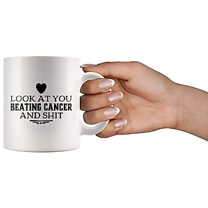 Panvola Look At You Beating Cancer And S Cancer Survivor Awareness Ceramic Coffee Mug Motivational Inspirational Gift (11 oz)