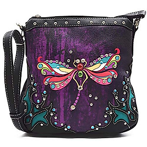 Colorful Dragonfly Western Spring Purse Country Handbag Women Shoulder Bag Crossbody Wallet Set Purple