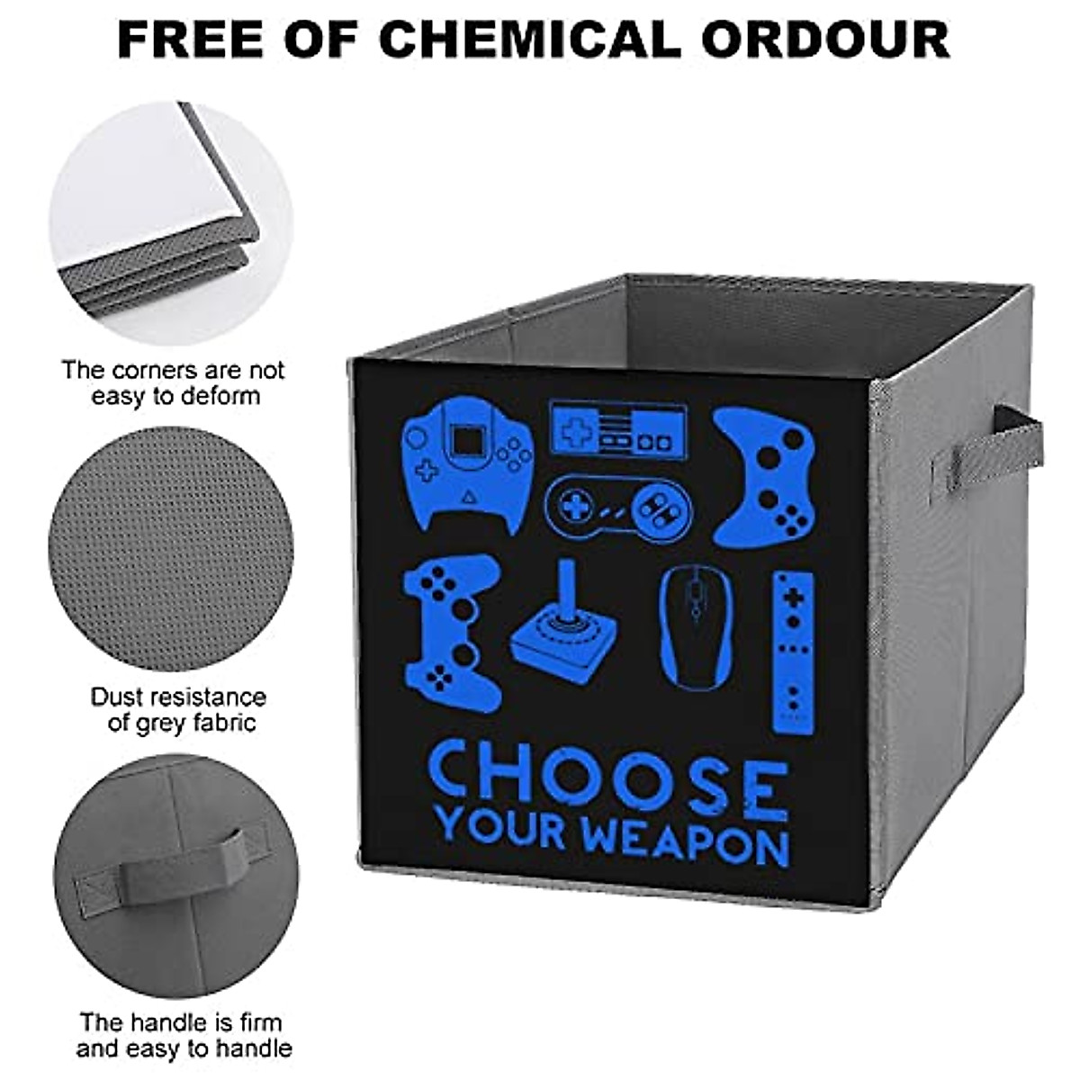 Nudquio Choose Your Weapon Gamer Folding Storage Bins High Capacity Basics Collapsible Fabric Storage Cubes Organizer with Handles One Size, White-style1