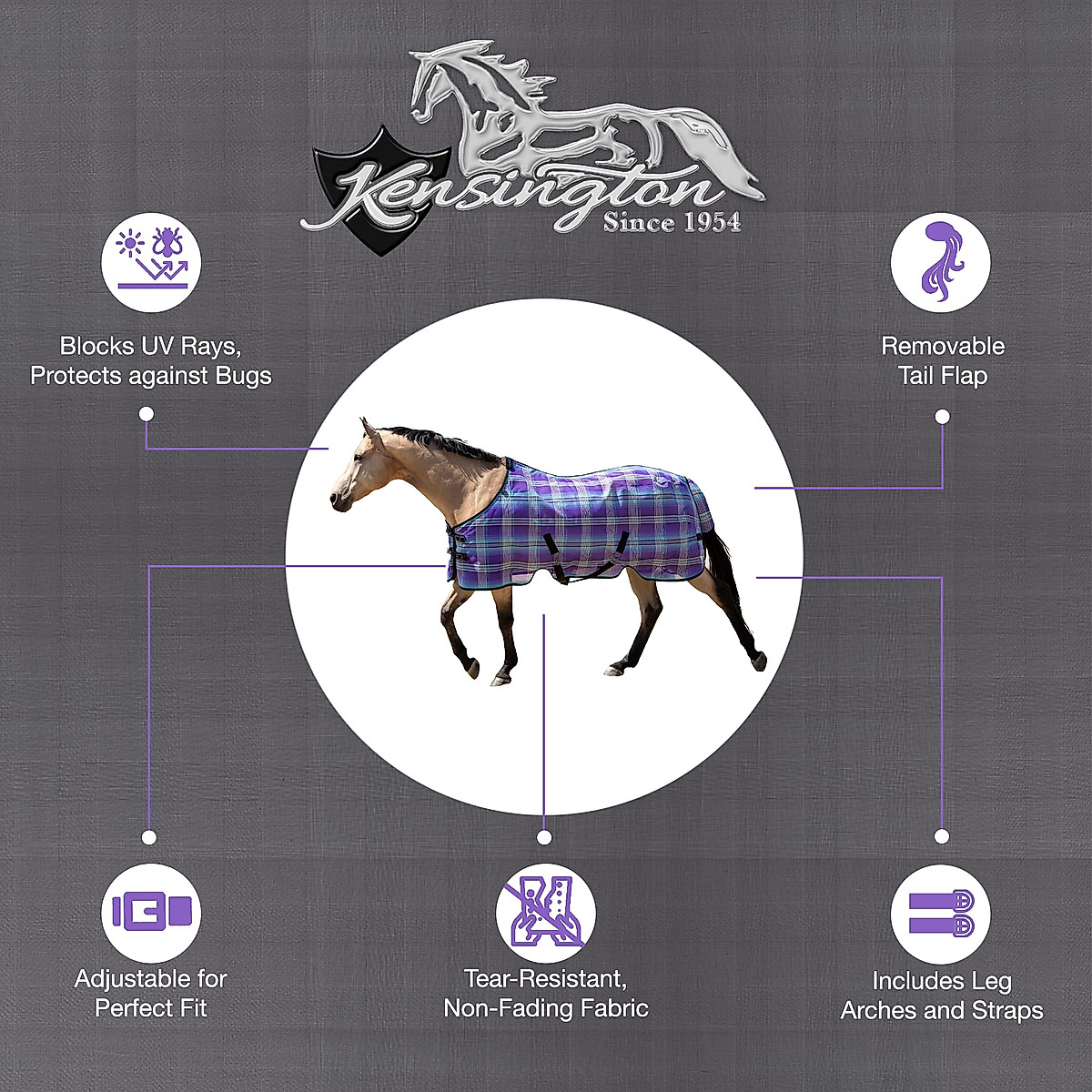 Kensington Breathable and UV Protective Sheet SureFit All Season Protection for Horse - 81", Lavender Mint