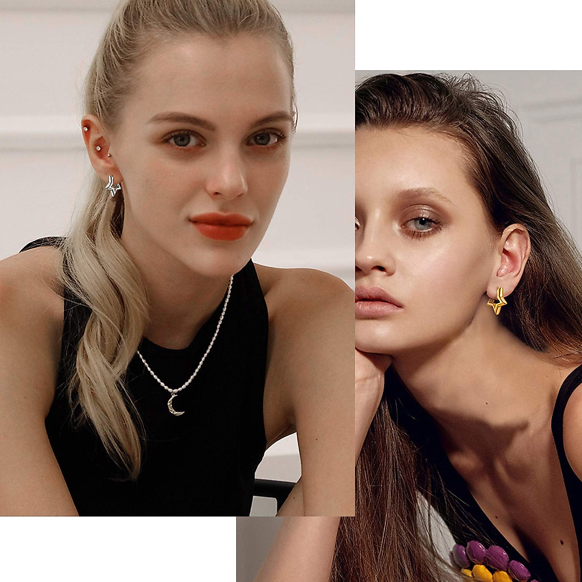 FindChic Star Earrings for Sensitive Ears Earring Studs Platinum Plated Hypoallergenic Small Huggie Hoops with Silver Post Lightweight Minimalist Jewelry