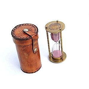 ROORKEE Instruments Nautical Brass Hourglass, Sand Clock, Sand Timer with Thoreau's Go Confidently Poem Carved on Both Sides, Metal Sand Watch with Beautiful Leather Case, Home, Desk, Office Décor.