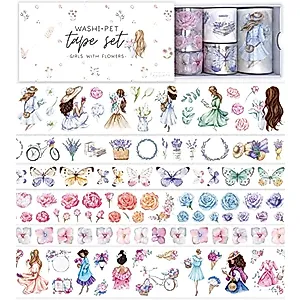 Fayware Aesthetic Washi Tape Set - 6 PET & Washi Tapes for Journaling, Scrapbooking Supplies, Bullet Journals, Planner, Arts & Crafts. Use as Stickers