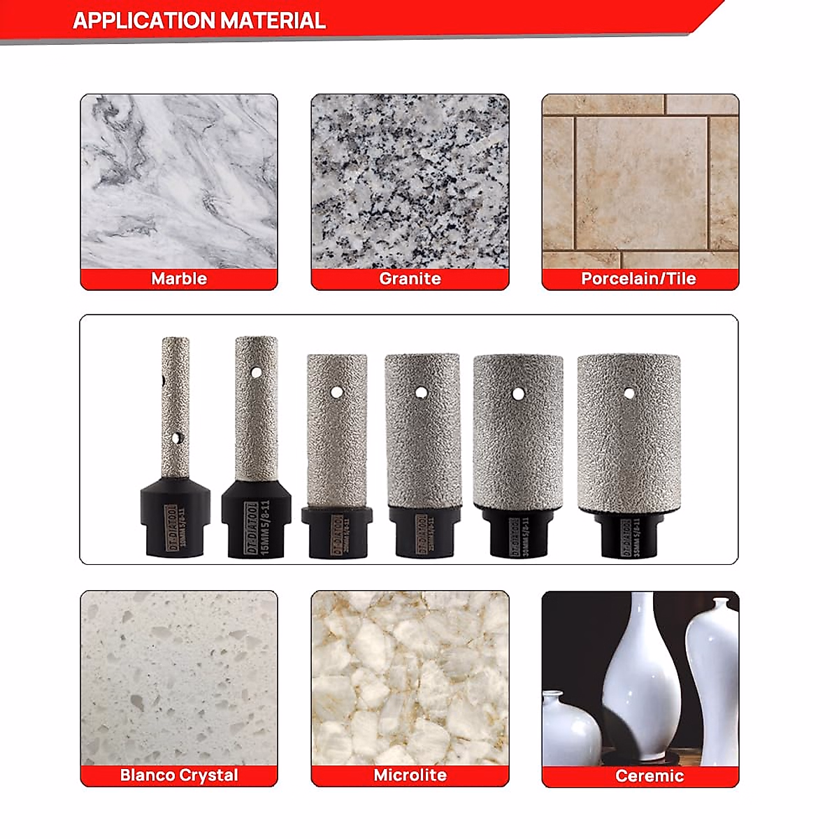 DT-DIATOOL Diamond Finger/Milling Bit Diameter 1"(25mm) for Enlarging or Repairing Holes of Porcelain Tile Hard Ceramic Marble Aretficial Stone