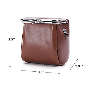 Yohora Women’s Genuine Leather Shoulder Bag Kiss Lock Crossbady Purse Retro Satchel Wallet Waterproof Coin Commuter Pouch