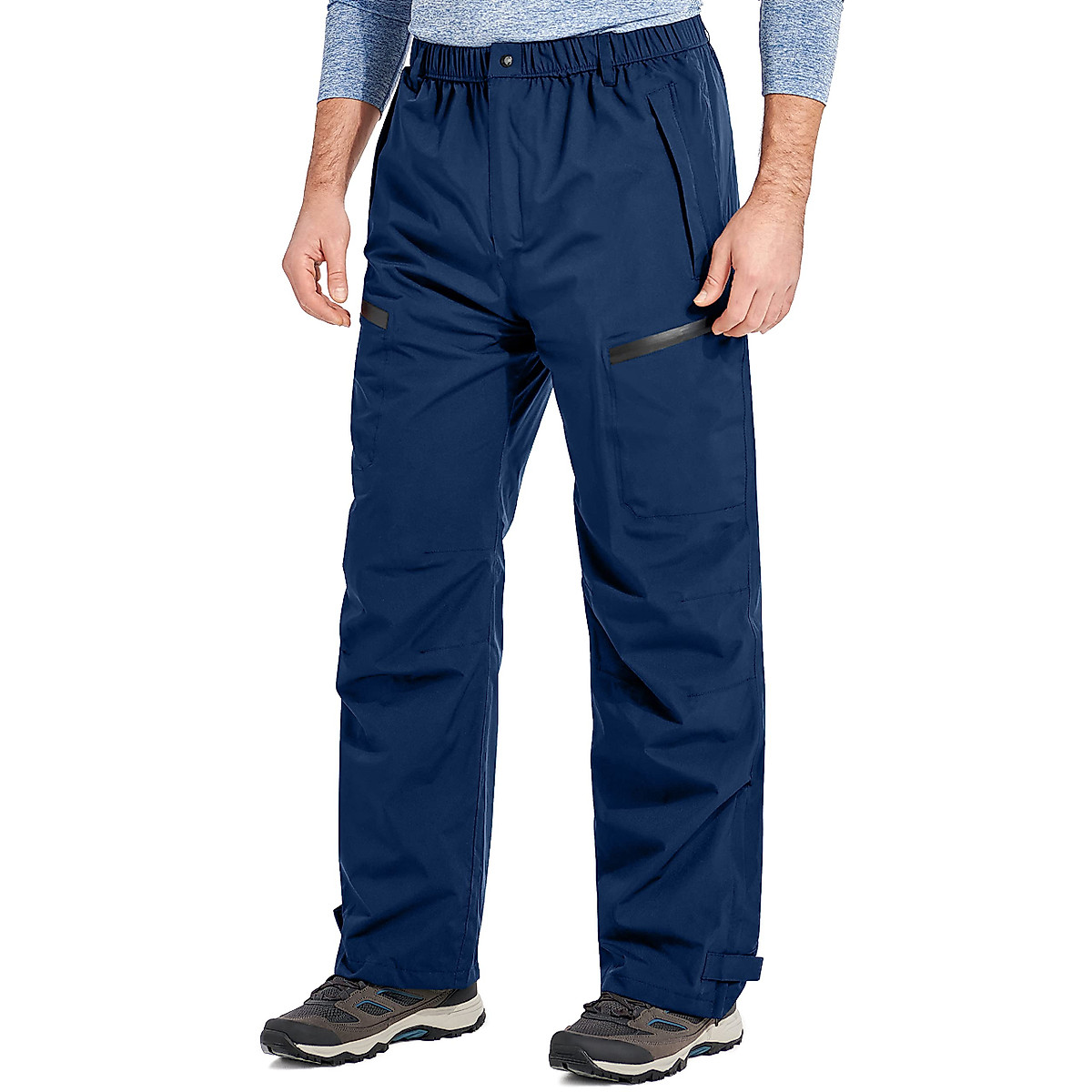 Men's Rain Pants, Waterproof Rain Over Pants Lightweight Packable Windproof Hiking Pants Outdoor Golf Work Navy