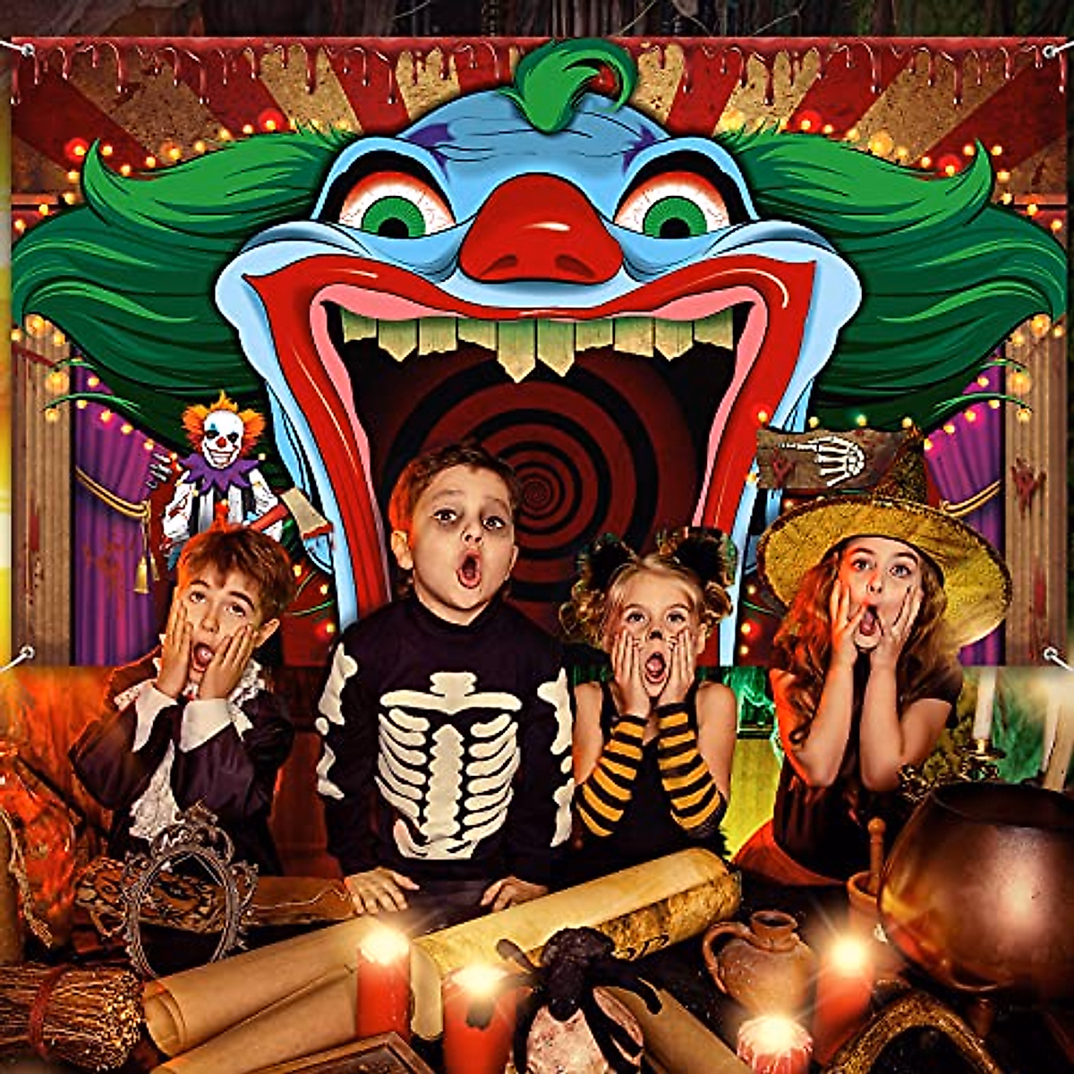 Halloween Clown Decorations Scary Carnival Backdrop Halloween Clown Banner Creepy Clown Background Photography for Horror Circus Carnival Halloween Party Decor Supplies Scary Evil Vampire (Creepy)