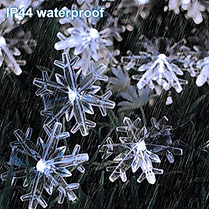Twinkle Star Solar Snowflake String Lights, 100 LED 33 FT Outdoor Christmas Fairy Lights, 8 Lighting Modes & Waterproof for Holiday New Year Wedding Party, Xmas Tree, Garden Decor, Cool White