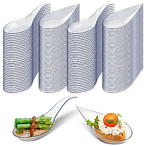 Tessco 400 Pcs 4'' Mini Plastic Appetizer Spoons Plates Disposable Dessert Spoons Tear Drop Tasting Spoons Plastic Asian Soup Spoons for Dessert Sauces Sushi Ice Cream Food Parties, 2 Styles(Clear)