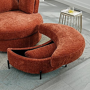 Oversized Swivel Accent Barrel Chair with Storage Bench Large Ottoman+4 Pillows,Comfy Upholstered 360 Recliner Sofa Club Chaise Leisure Round Loveseat Lounge Armchair for Living Room/Hotel/Nursery
