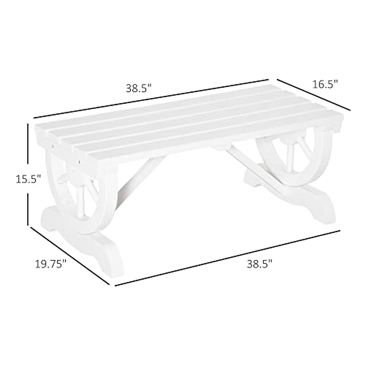 Outsunny 2-Person Garden Bench Outdoor Wagon Wheel Porch Bench for Backyard, Patio, Garden White