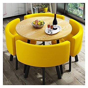 Office Conference Table Small Meeting Room Table, Office Reception Round Table Simple Kitchen Dining Table 90cm1 Table 4 Chairs Living Room Table and Chair Combination Home Bedroom ( Color : Yellow )