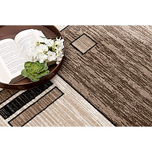 RUG BRANCH Montage Modern Geometric Checkered Brown Beige Indoor Runner Rug for Entryway, Hallway, Bathroom, and Kitchen - 3' x 8' (2'8" X 8')