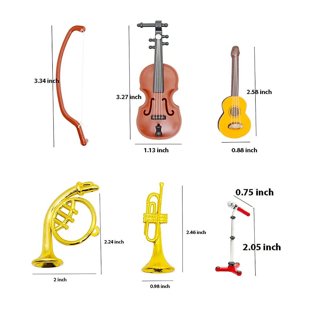 Hiawbon Miniature Musical Instrument Set Violin Guitar Piano Drum Trumpet Mini Figurine Ornament for Mini House Musical Room Furnishings