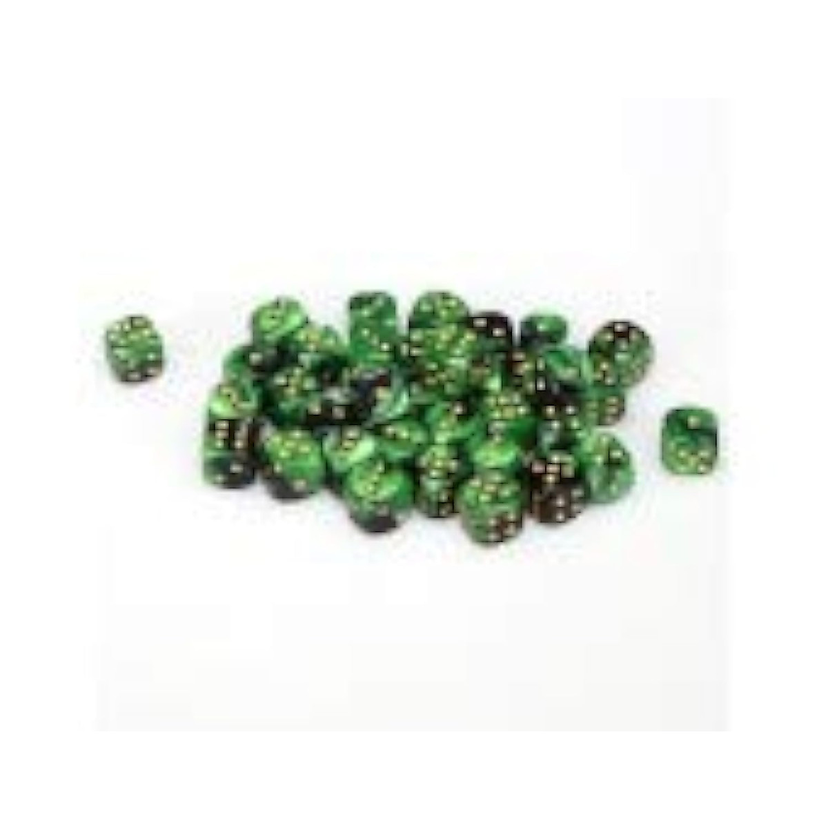 Chessex Dice d6 Sets: Gemini Black & Green with Gold - 12mm Six Sided Die (36) Block of Dice