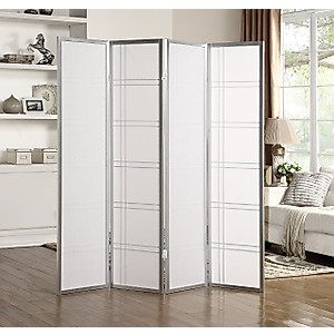 Roundhill Furniture Seto 4-Panel Room Divider Screen, Silver