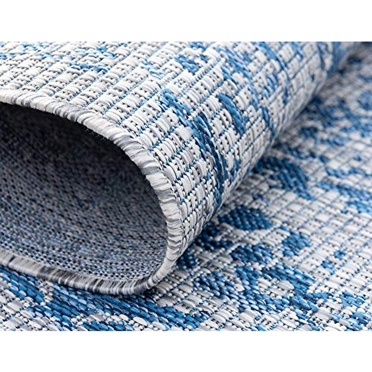 Unique Loom Outdoor Traditional Collection Area Rug - Timeworn (2' x 8' Runner, Blue/ Gray)