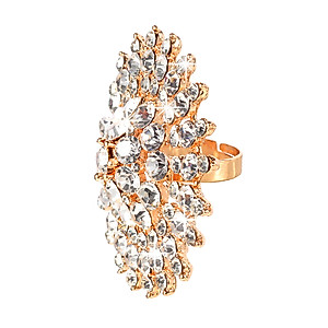 Jojomina Silver Rhinestone Chunky Cocktail Statement Ring for Women Adjustable Crystal Ring for Party Prom Free Size