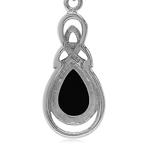 Silvershake Genuine Pear Shape Black Onyx 925 Sterling Silver Triquetra Celtic Knot Drop Dangle Hook Earrings