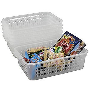 Qskely Rectangular Plastic Storage Organization Trays Baskets in Clear, 6-Pack