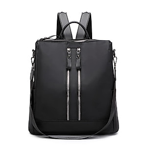 LORADI Lightweight Nylon Vintage Backpack, Anti-theft Water Resistance Fashion Backpack for Casual Daypack Outdoor Travel, Black