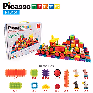 Picasso Toys PTB151 151pcs Hedgehog Block Block STEM Building Tiles Truck Theme Set Learning Playset STEM Toy Set Educational Kit Child Brain Development Preschool Kindergarten Toy w/Animal Figures