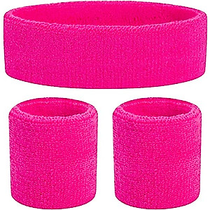 80s Sweatbands Neon Sweatbands Set Includes Pink, Blue, Yellow and Green Headband and Wristbands, Sweat Bands Headbands for Women with Matching Wristbands, Sweatbands for Women for Halloween Costumes