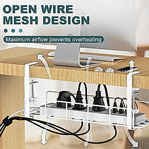 Under Desk Cable Management Tray, 15.7'' White No Drill Steel Desk Cable Organizers, Wire Management Tray Cable Management Rack, Desk Cable Tray with Wire Organizer and Desk Cord Organizer