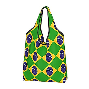 Kitchen Reusable Grocery Bags Brazil-Flag-Proud-Soccer Shopping Bags Washable Foldable Carry Pouch Tote Gift Bags Durable