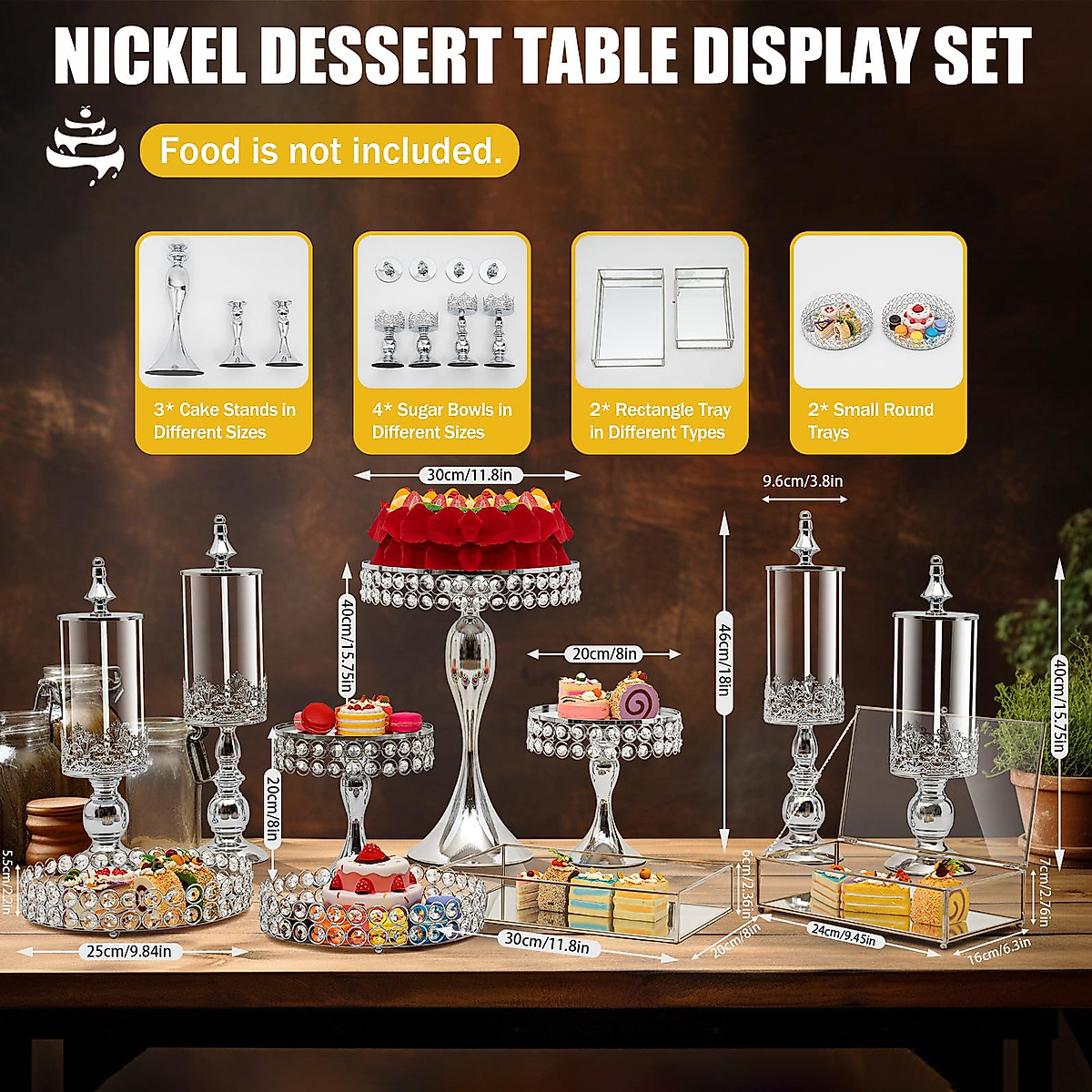 11pcs Silver Cake Stands Set, Wedding Cake Stand Set, Crystal Cake Stand Set, for Weddings, Birthday Parties, Baby Showers, Anniversaries