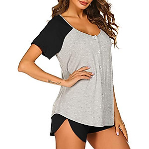 Ekouaer Women's Pajama Short Sleeve Sleepwear Soft Pj Set Top and Shorts Pajamas Set