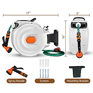 VANEPIC Retractable Garden Hose Reel 65 FT x 1/2 Inch Any Length Lock Hose Reel, Automatic Slow Rewind System, Wall Mounted and 180 Deg Swivel Bracket for Garden Watering and Car Washing