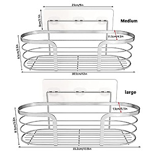 Auoij Shower Caddy Shelf Organizer,Shower Storage Holder Bathroom Traceless Adhesive Shower Wall Shelves Rustproof Stainless Steel No Drilling 2-Pack