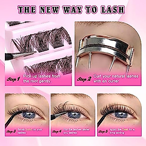 Lash Extension Kit, 130Pcs Lash Clusters with Bond Seal and Lash Applicator Tool Tweezer DIY Individual Eyelashes Kit Natural D Curl 8-16MM Lash Clusters Eyelash Extension Kit DIY at Home by JIMIRE