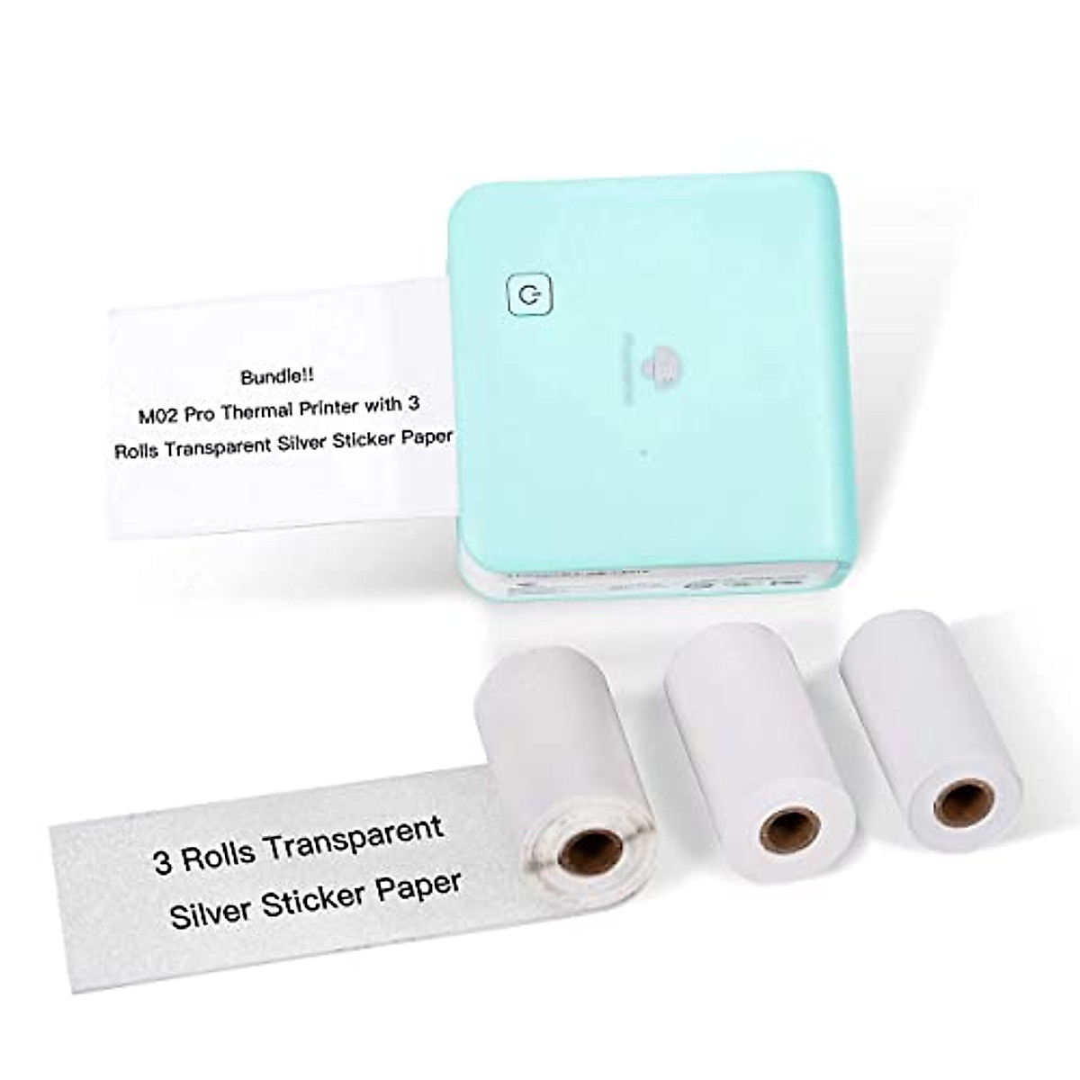 Phomemo M02 Pro Pocket Printer - with 3 Rolls Transparent White Paper， Compatible with iOS + Android for Plan Journal, Study Notes, Art Creation, Work, Gift