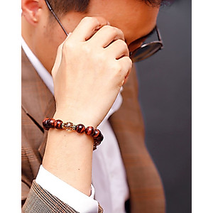 Jewever Natural Smoky Quartz Crystals with Red Tiger Eye Bracelets for Men Women Amulet Energy Healing Bring Wealth Prosperity Lucky Beads Jewelry Gifts Unisex