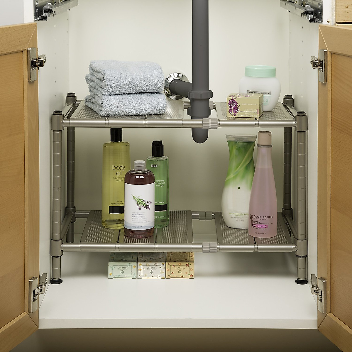 Seville Classics Expandable Under-Sink Shelf with steel Perforated Panels