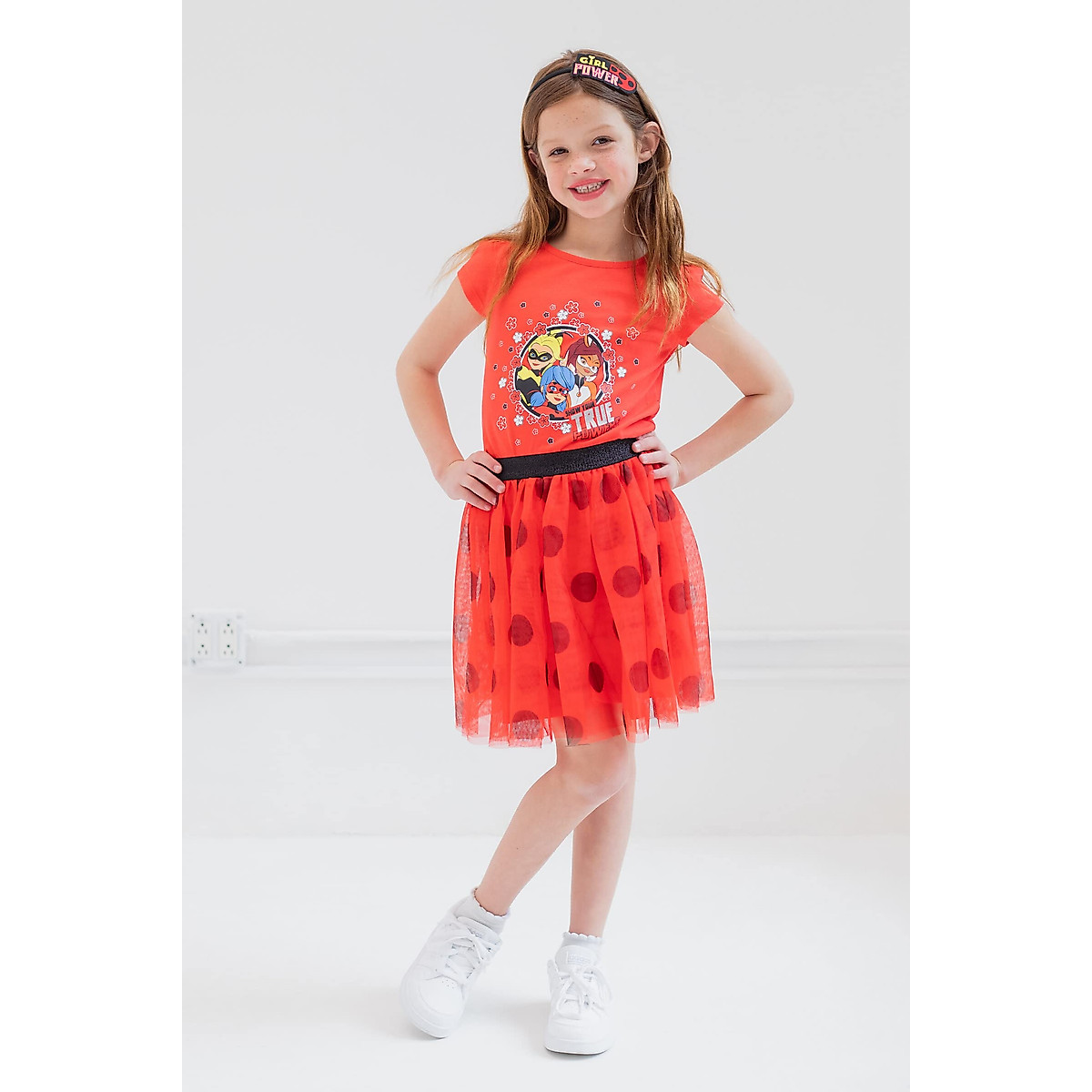Miraculous Big Girls T-Shirt, Skirt and Satin Headband 3 Piece Outfit Set Red 14-16