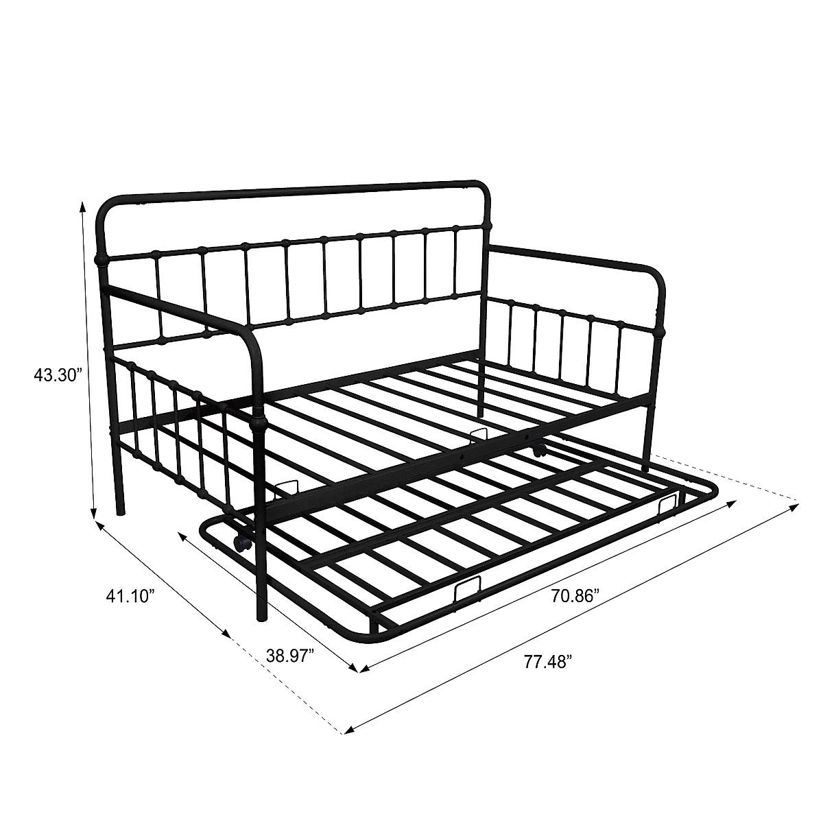 Twin Metal Daybed Frame with Trundle,Heavy Duty Steel Slat Support Space Saving Bed Sofa,Bedroom Living Room Furniture,Black
