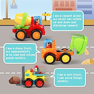 Woby Push and Go Friction Powered Car Toys Set Tractor Bulldozer Mixer Truck and Dumper for Baby Toddlers
